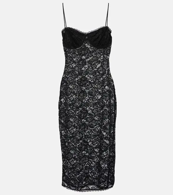 Oseree O-lover Floral Lace Midi Dress - Black