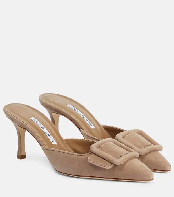 Manolo Blahnik Maysale 70 Suede Mules - Brown