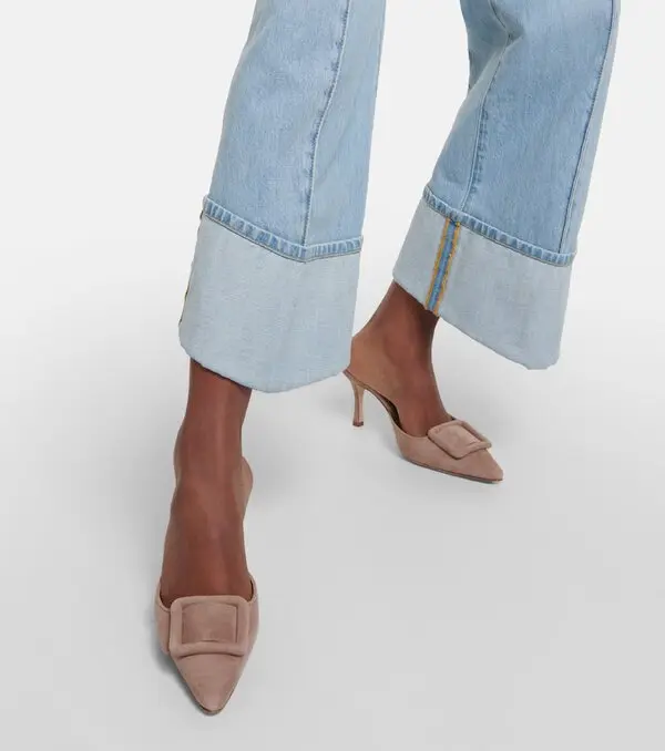 Manolo Blahnik Maysale 70 Suede Mules - Brown