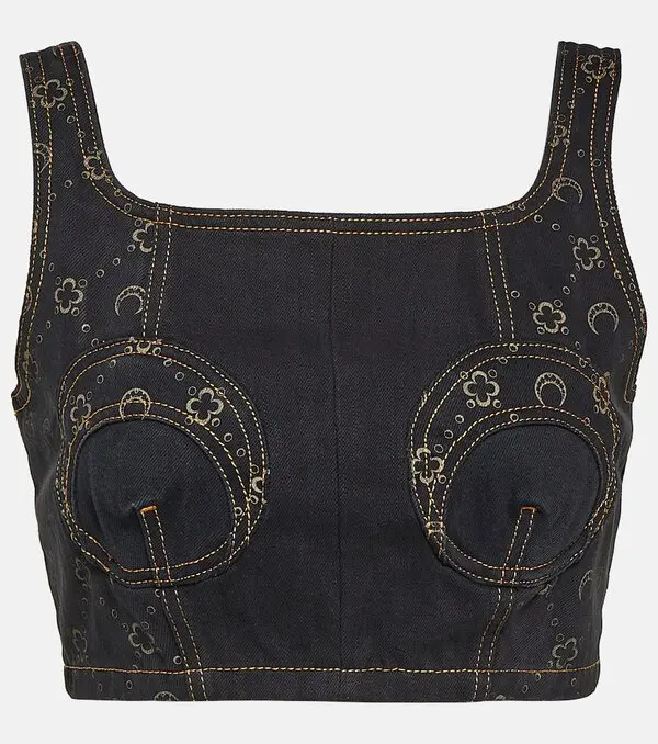 MARINE SERRE Regenerated Cropped Denim Bustier