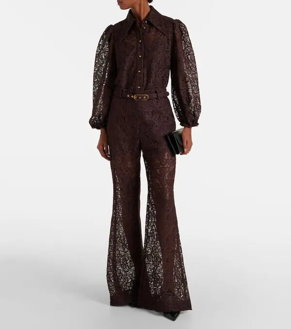 Zimmermann Chocolate Lace Flared Trousers