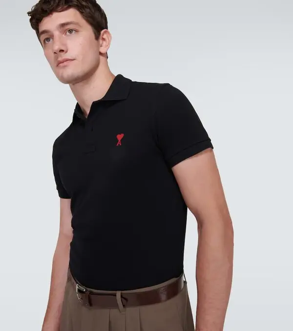 AMI Paris De Cour Cotton Pique Polo Shirt - Black