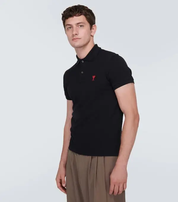 AMI Paris De Cour Cotton Pique Polo Shirt - Black