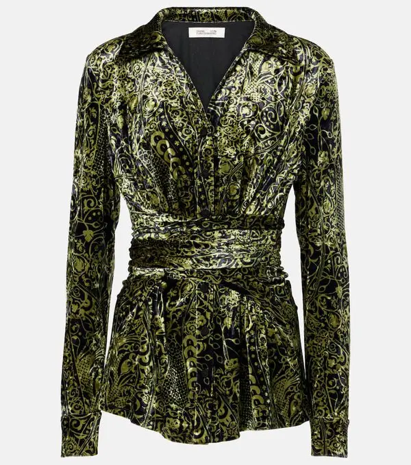 Diane Von Furstenberg Lagarde Printed Velvet Wrap Top