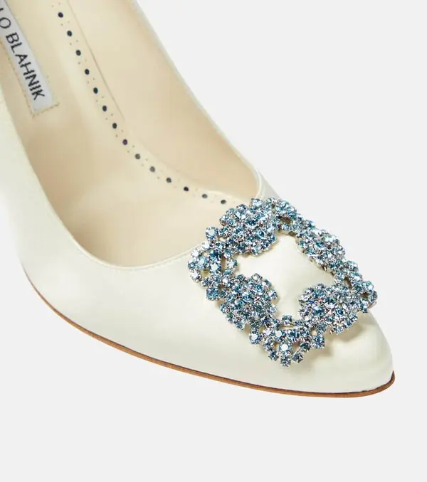 Manolo Blahnik Bridal Hangisi 105 Embellished Satin Pumps - White