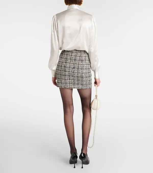 Alessandra Rich Checked Lame Tweed Miniskirt