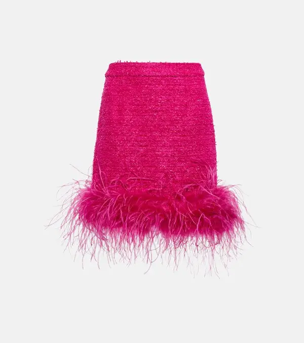 Rebecca Vallance Feather-trimmed Tweed Miniskirt - Pink