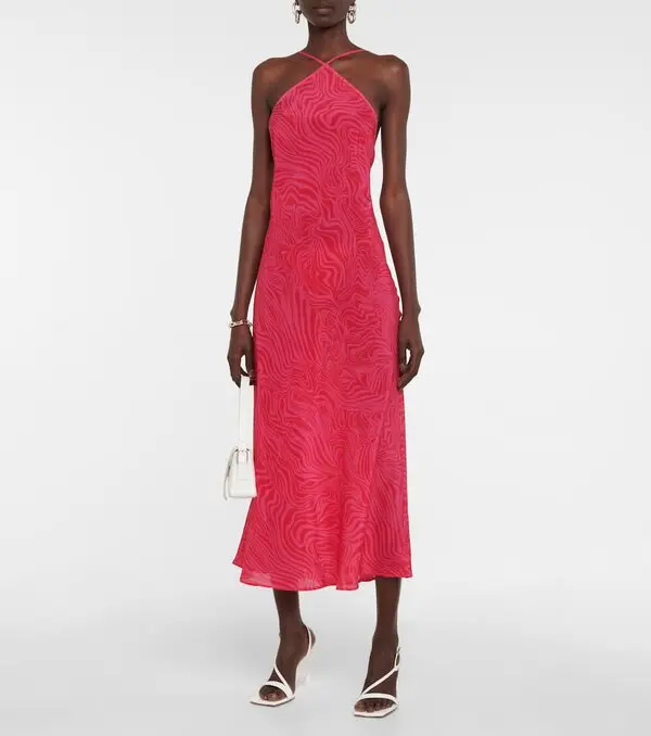 Rixo Opal Silk Halterneck Midi Dress