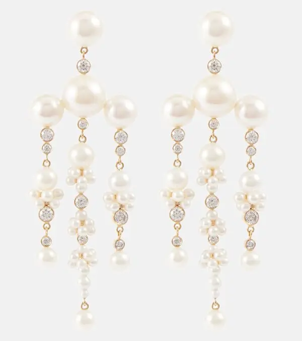 Sophie Bille Brahe Jardin De Rêve 14kt Gold Drop Earrings With Diamonds And Pearls - White