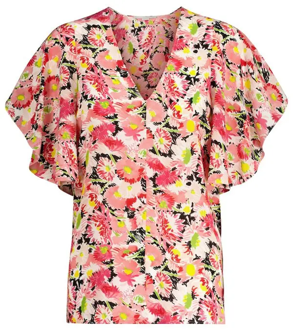 Stella McCartney Floral Silk Crepe Blouse - Pink