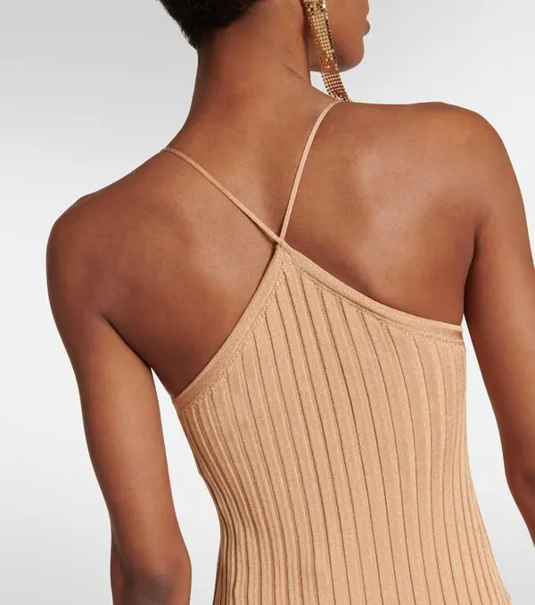 Galvan Rhea Rib-knit Halterneck Midi Dress - Beige