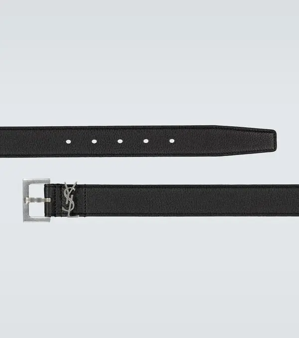 Saint Laurent Slim Grained Leather Belt