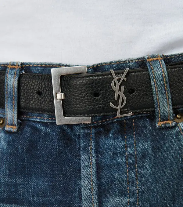 Saint Laurent Slim Grained Leather Belt