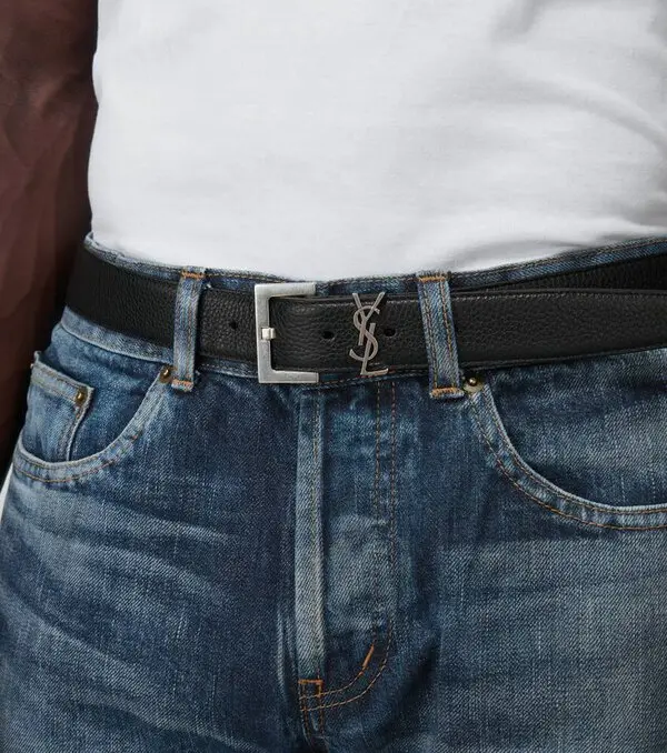 Saint Laurent Slim Grained Leather Belt
