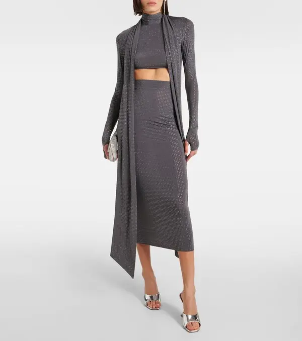 Alex Perry Embellished Jersey Midi Skirt
