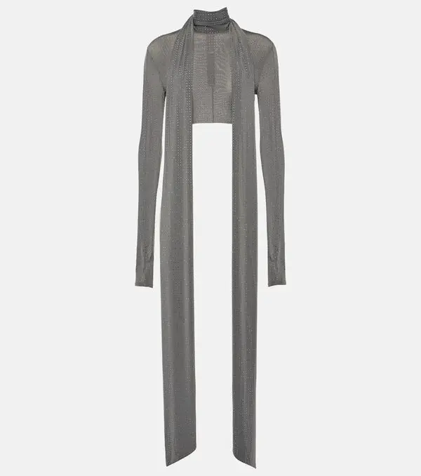 Alex Perry Scarf-detail Embellished Crop Top - Grey