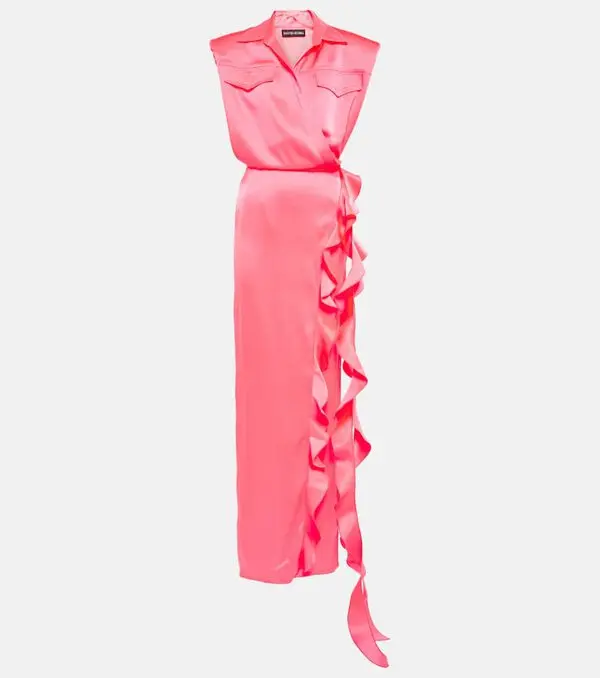David Koma Ruffle Satin Wrap Gown