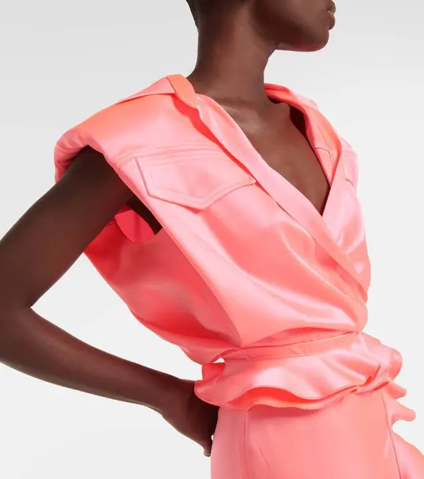 David Koma Ruffle Satin Wrap Gown