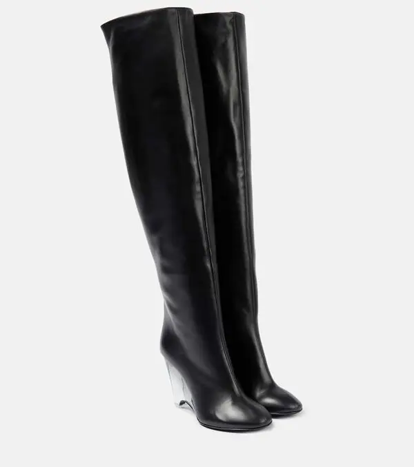 Alaïa Leather Knee-high Wedge Boots - Black