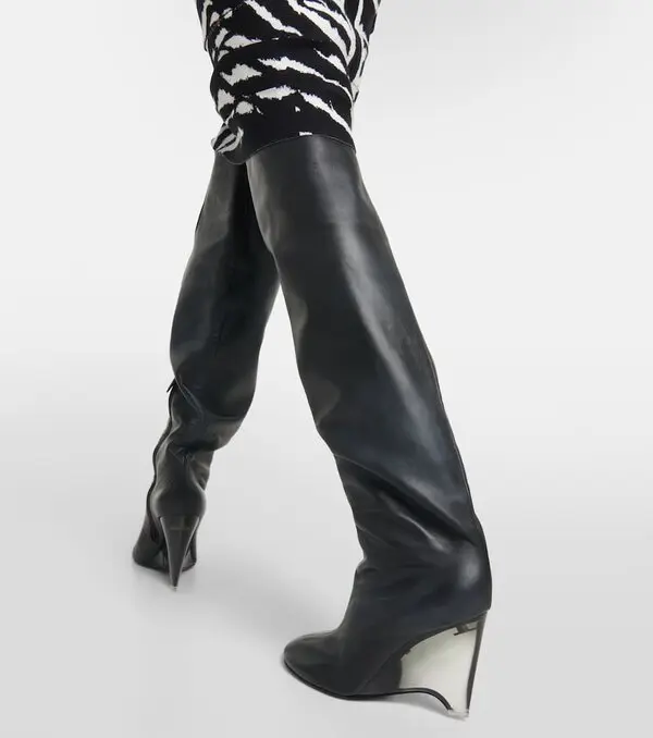 Alaïa Leather Knee-high Wedge Boots - Black