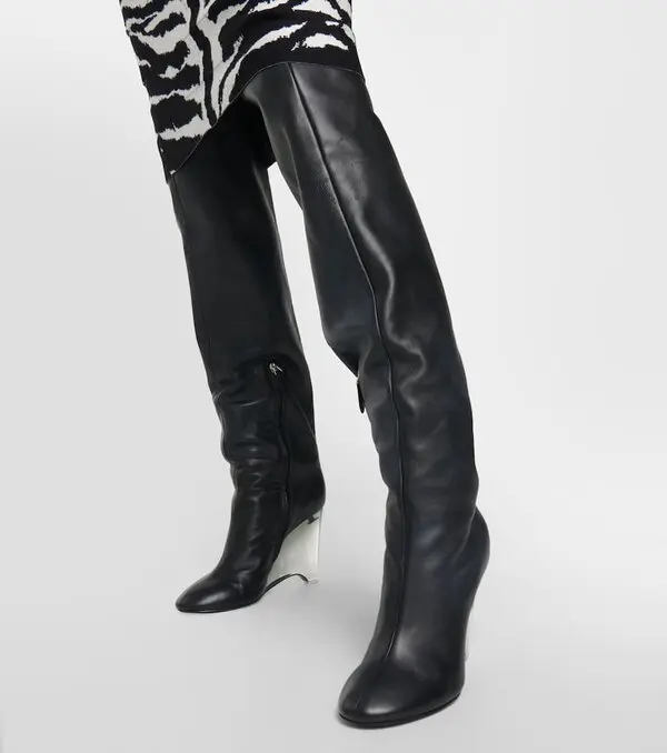 Alaïa Leather Knee-high Wedge Boots - Black