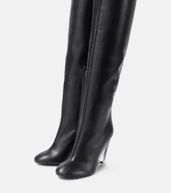 Alaïa Leather Knee-high Wedge Boots - Black