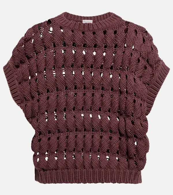 Brunello Cucinelli Open-work Cotton-blend Top