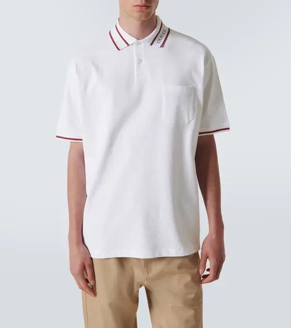 Gucci Web Cotton Pique Polo Shirt - White