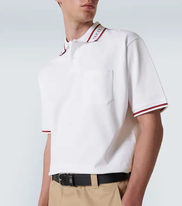Gucci Web Cotton Pique Polo Shirt - White
