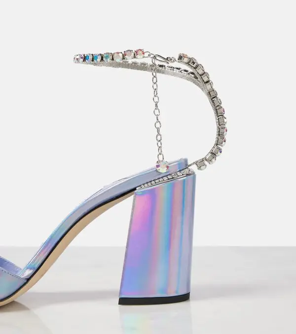 JIMMY CHOO Saeda 85 Embellished Metallic Leather Sandals - Purple