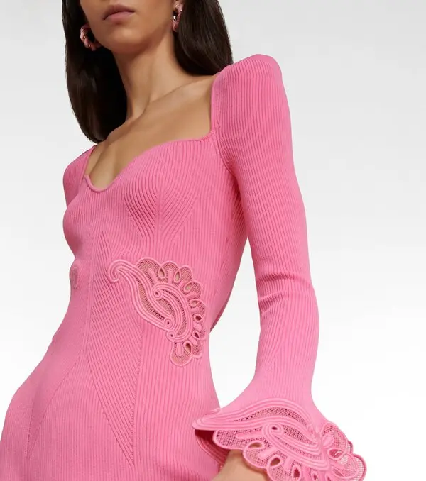 SELF-PORTRAIT Lace-trimmed Rib-knit Minidress