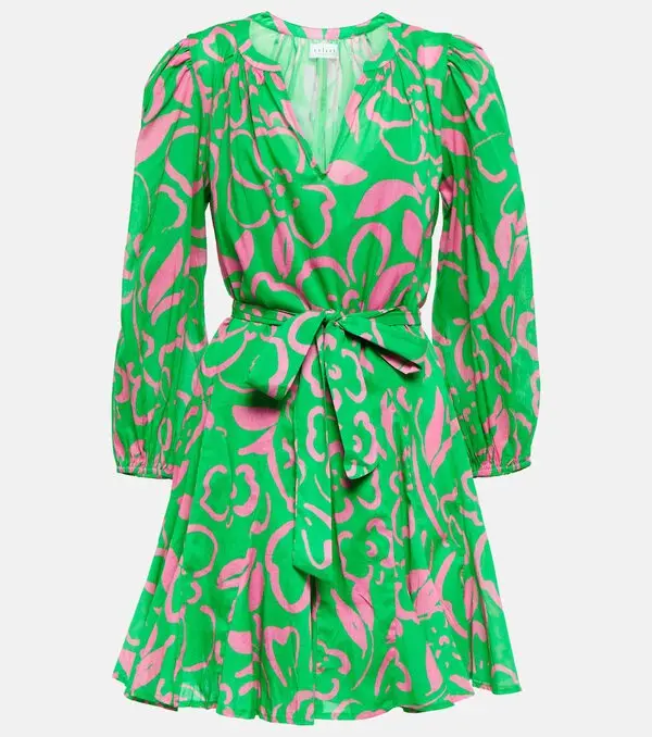 Velvet By Graham & Spencer Kiki Belted Floral Cotton Minidress - Green