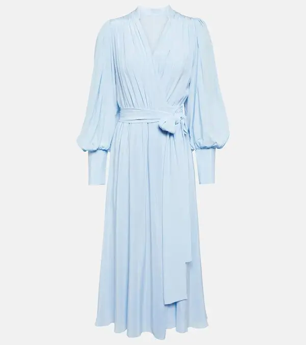 Costarellos Draped Silk Midi Dress