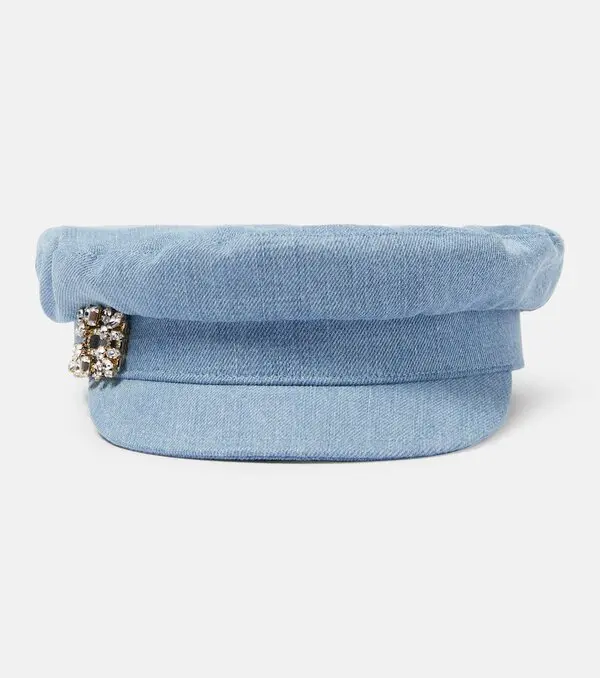 ROGER VIVIER Broche Vivier Denim Cap - Blue
