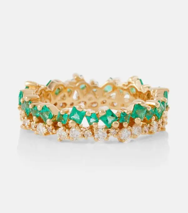 SUZANNE KALAN 18kt Ring With Diamonds And Emeralds - Gold