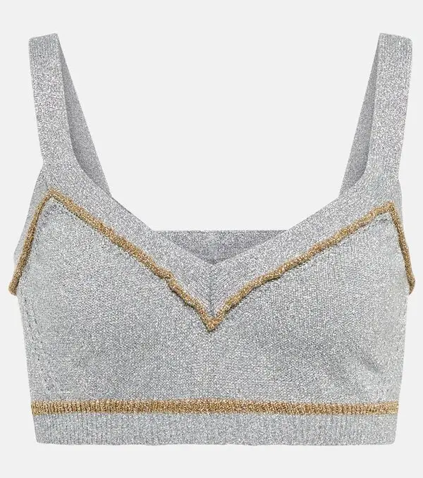 Rabanne Metallic Knit Crop Top - Silver