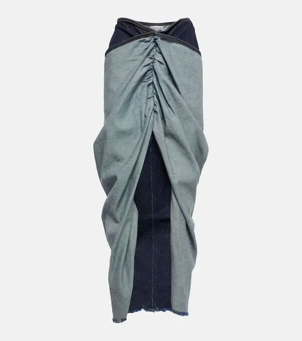 Alaïa Draped Denim Maxi Skirt - Blue