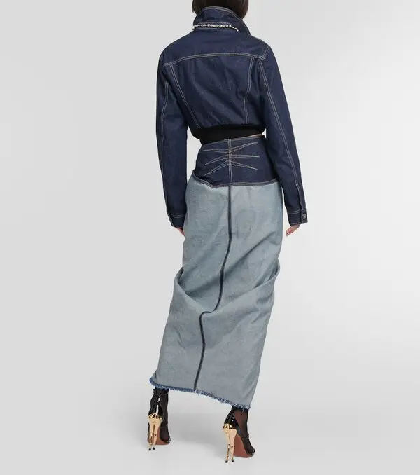 Alaïa Draped Denim Maxi Skirt