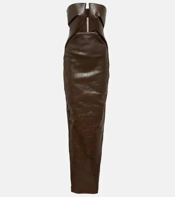 Rick Owens Strapless Coated Denim Gown - Brown