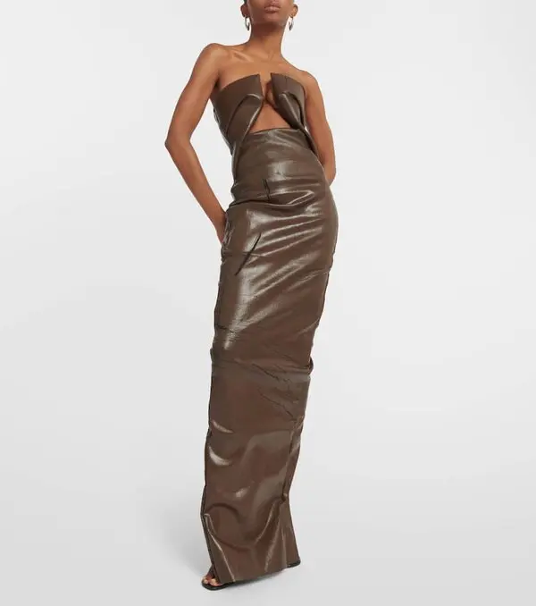 Rick Owens Strapless Coated Denim Gown - Brown