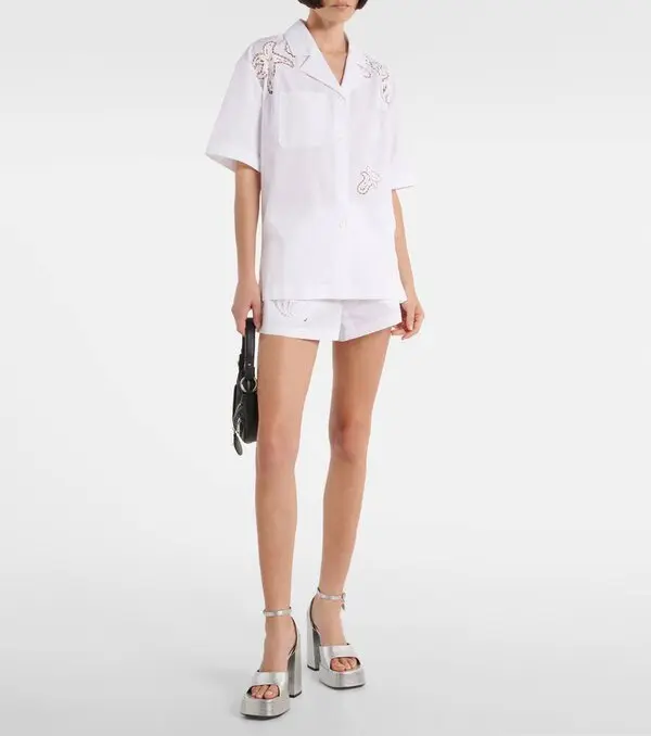 Versace Sangallo Embroidered Cotton Poplin Shorts