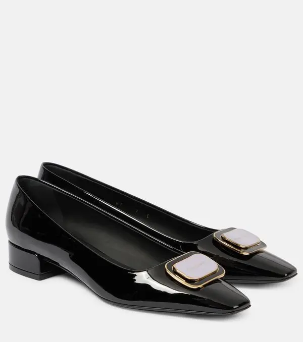 FERRAGAMO Venera Patent Leather Ballet Flats - Black