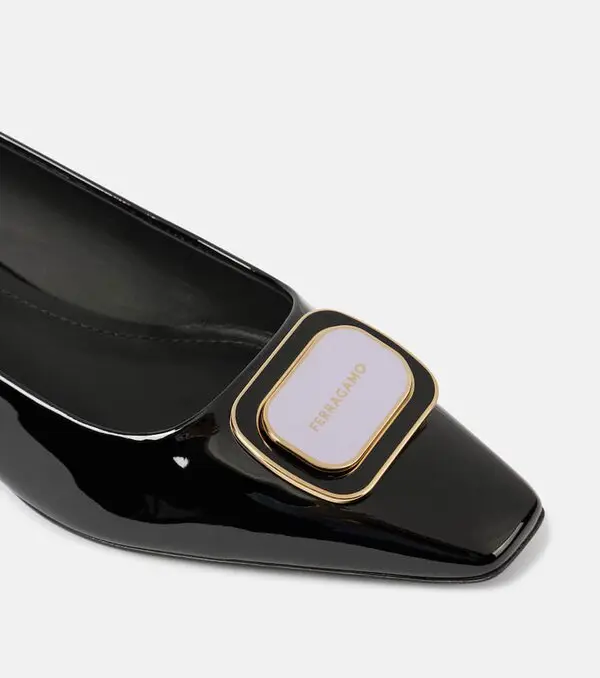 FERRAGAMO Venera Patent Leather Ballet Flats - Black