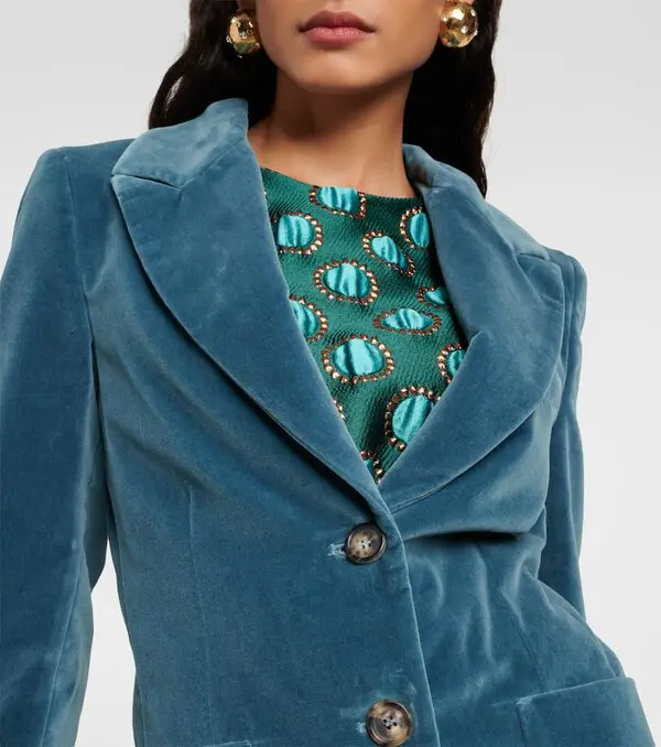 La DoubleJ Feather-trimmed Cotton Velvet Blazer