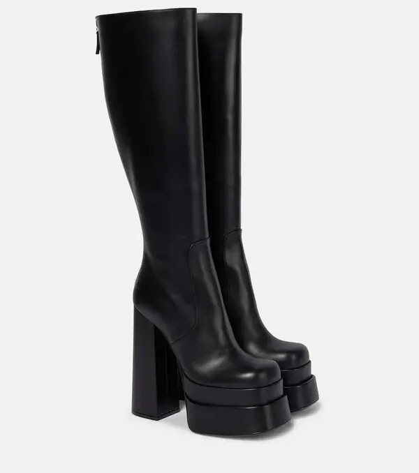 Versace Leather Platform Knee-high Boots