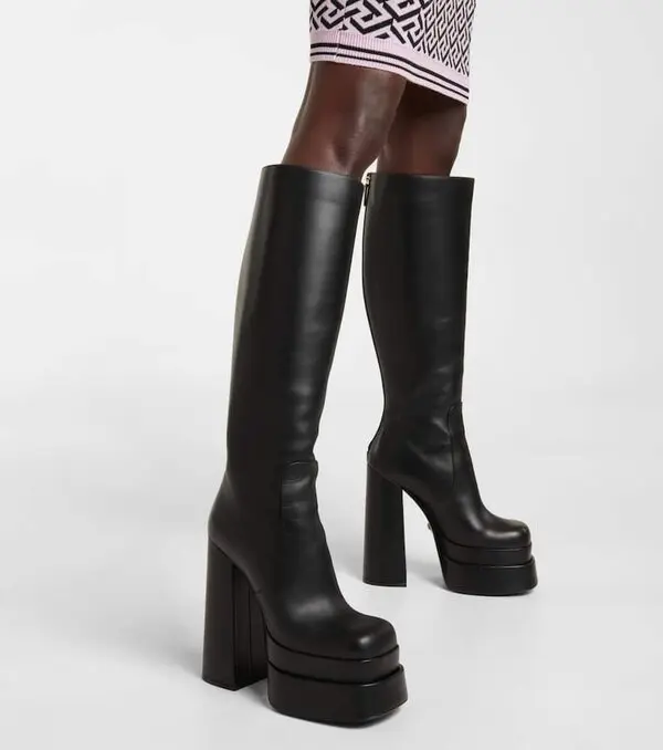 Versace Leather Platform Knee-high Boots