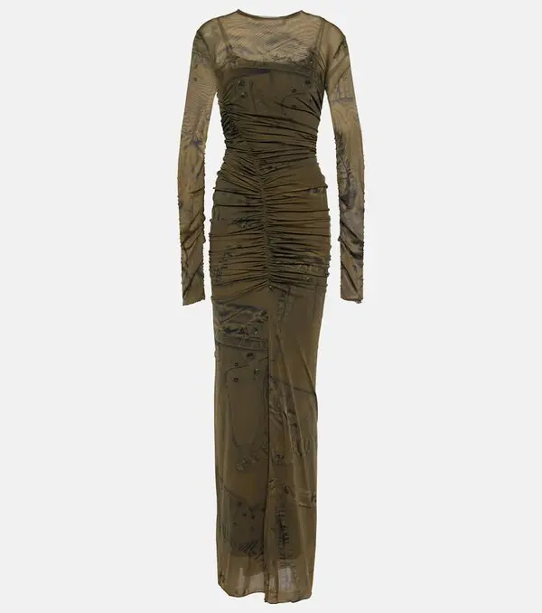 Blumarine Printed Ruched Maxi Dress