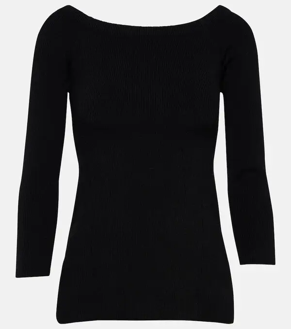 Veronica Beard Derick Ribbed-knit Off-shoulder Sweater