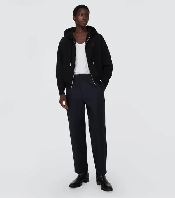 AMI Paris De Cour Cotton Jersey Zip-up Hoodie - Black