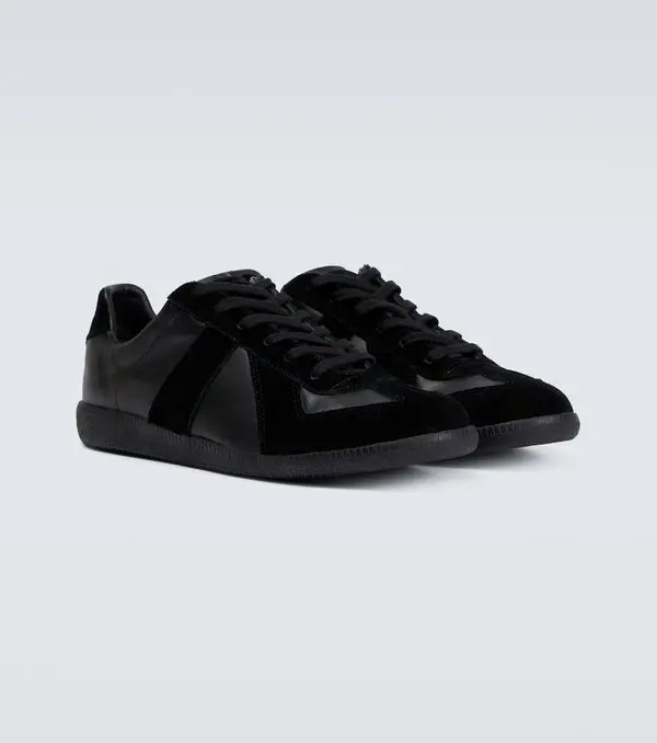 MAISON MARGIELA Replica Leather And Suede Sneakers - Black